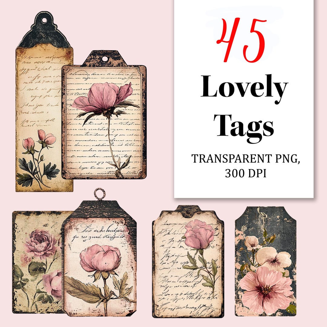 Floral Tags. Watercolor Clipart PNG. AI Illustration. Instant Download ...