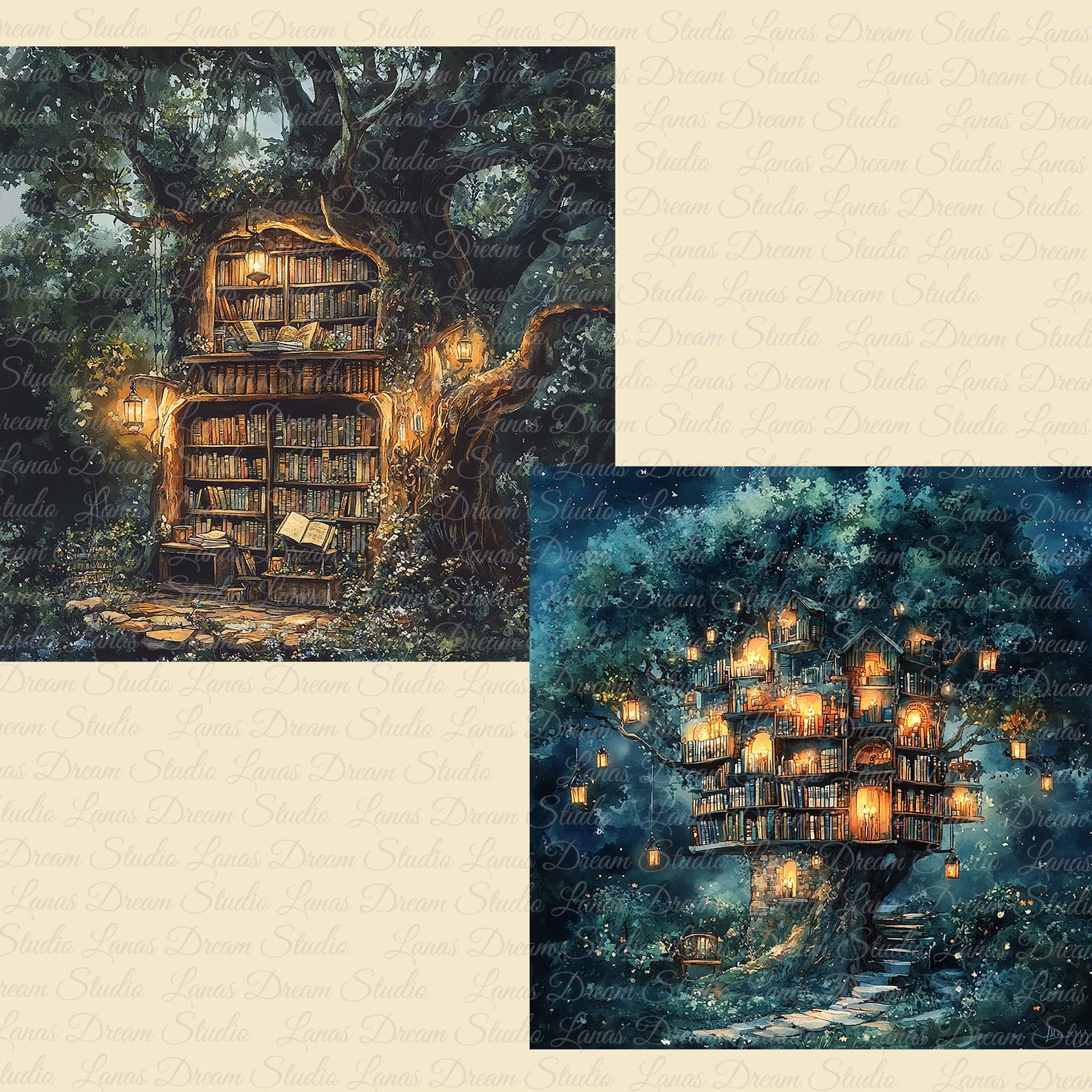 Enchanted Forest Library Watercolor Clipart: Commercial Use (PNG ...
