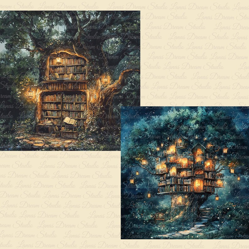 Enchanted Forest Library Watercolor Clipart: Commercial Use (PNG ...