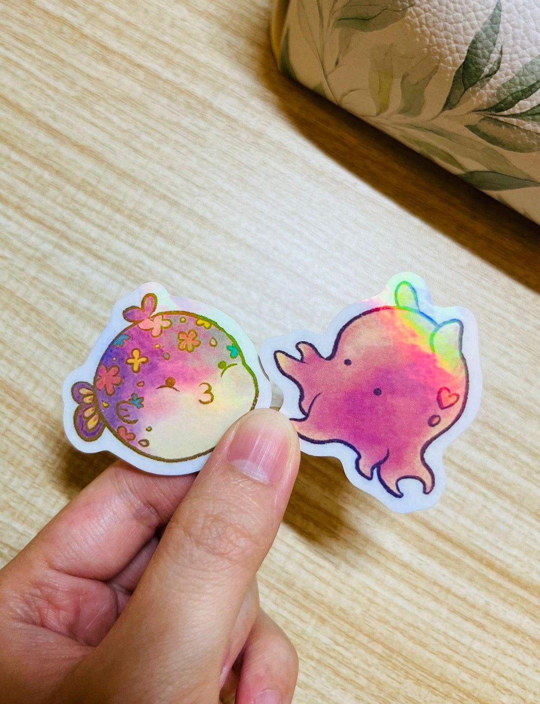 Floral Puffer Fish & Dumbo Octopus Cute Handmade Vinyl Die-cut Sticker ...