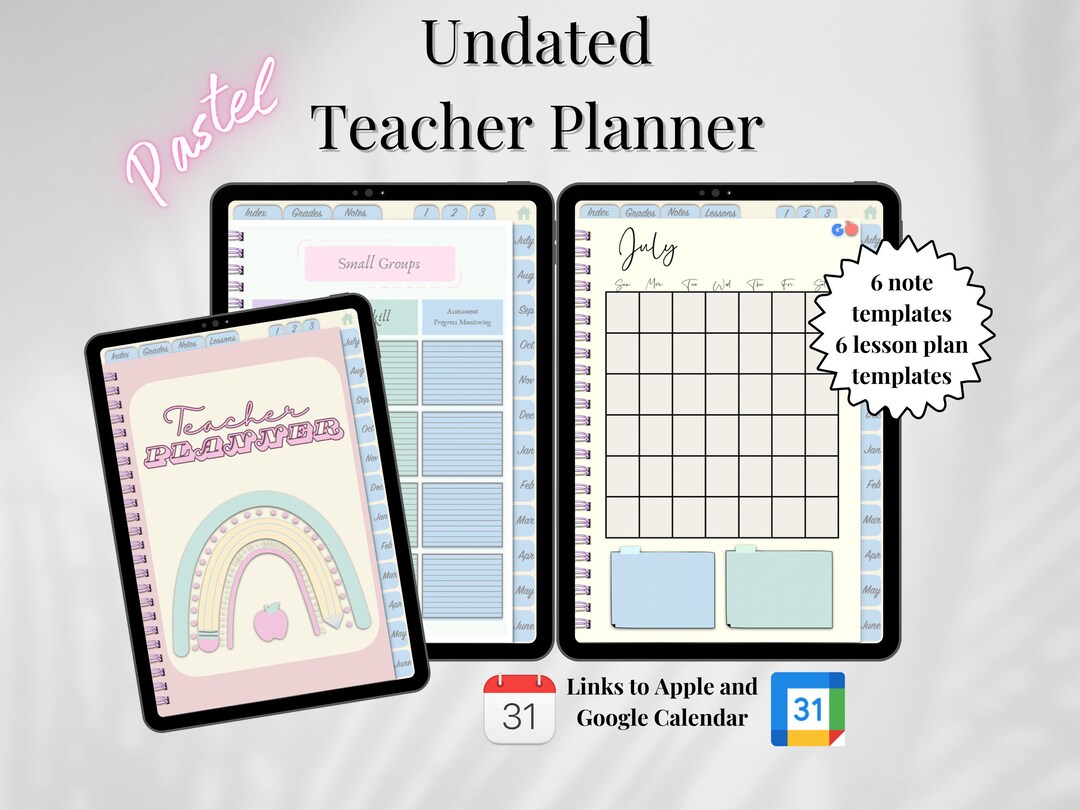 Digital Teacher Planner Undated Pastel Digital Planner Teacher Dated ...
