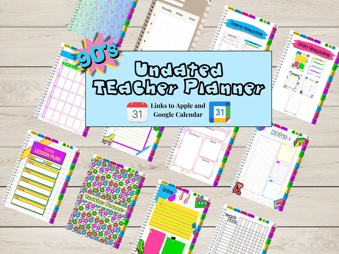 Digital Teacher Planner 90s Theme Undated Teacher Planner 90s Nostalgia ...