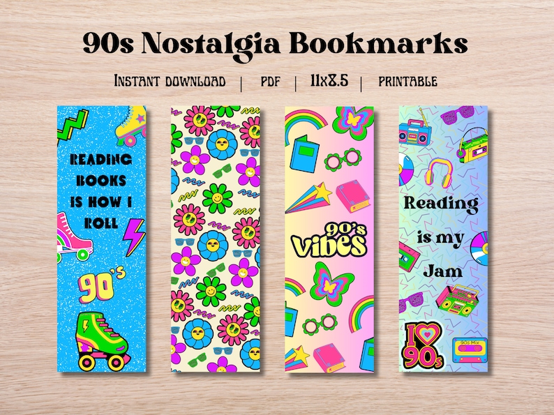 Printable Bookmark Pdf Instant Download Print Cut and Use 90s Theme ...