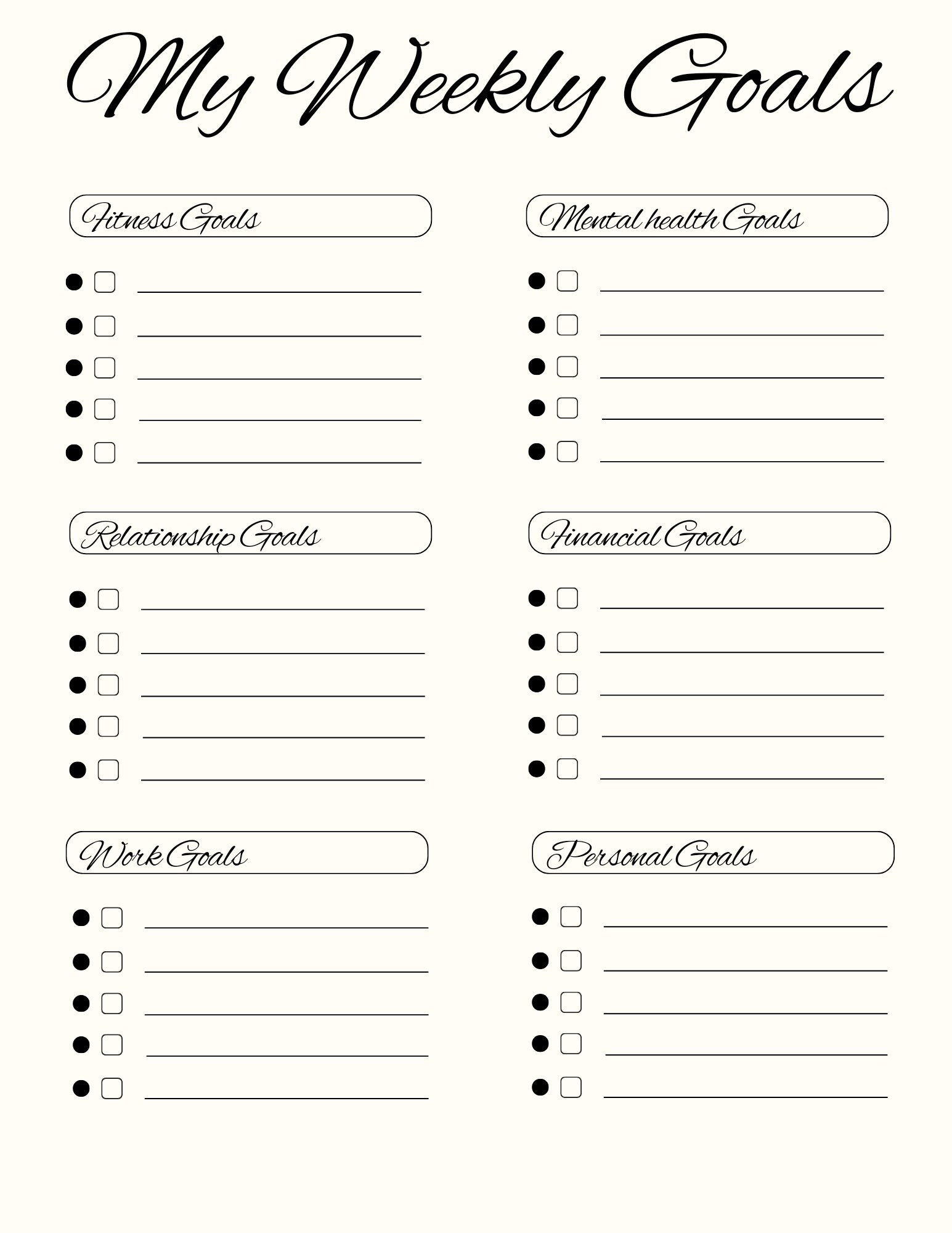 Daily, Weekly, Monthly Goal Setting List Planner, Digital Printable ...