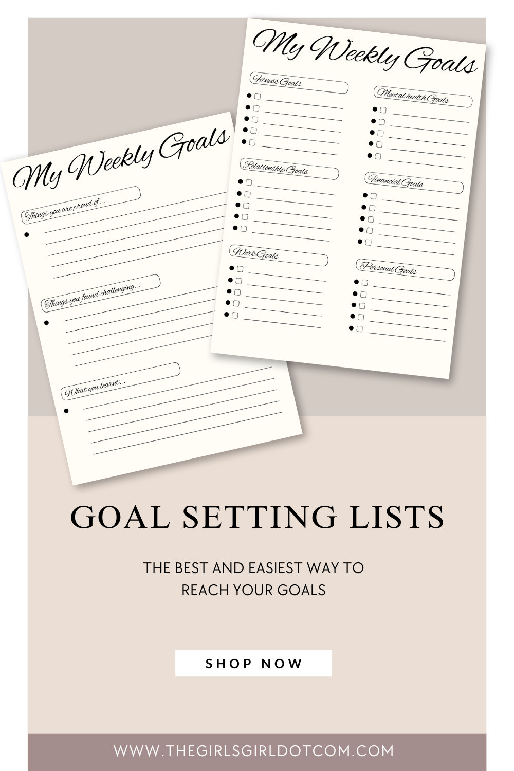 Daily, Weekly, Monthly Goal Setting List Planner, Digital Printable ...