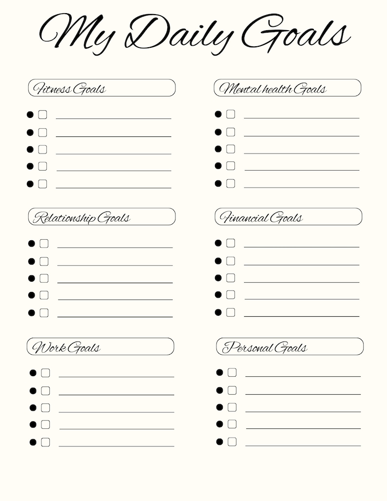 Daily, Weekly, Monthly Goal Setting List Planner, Digital Printable ...