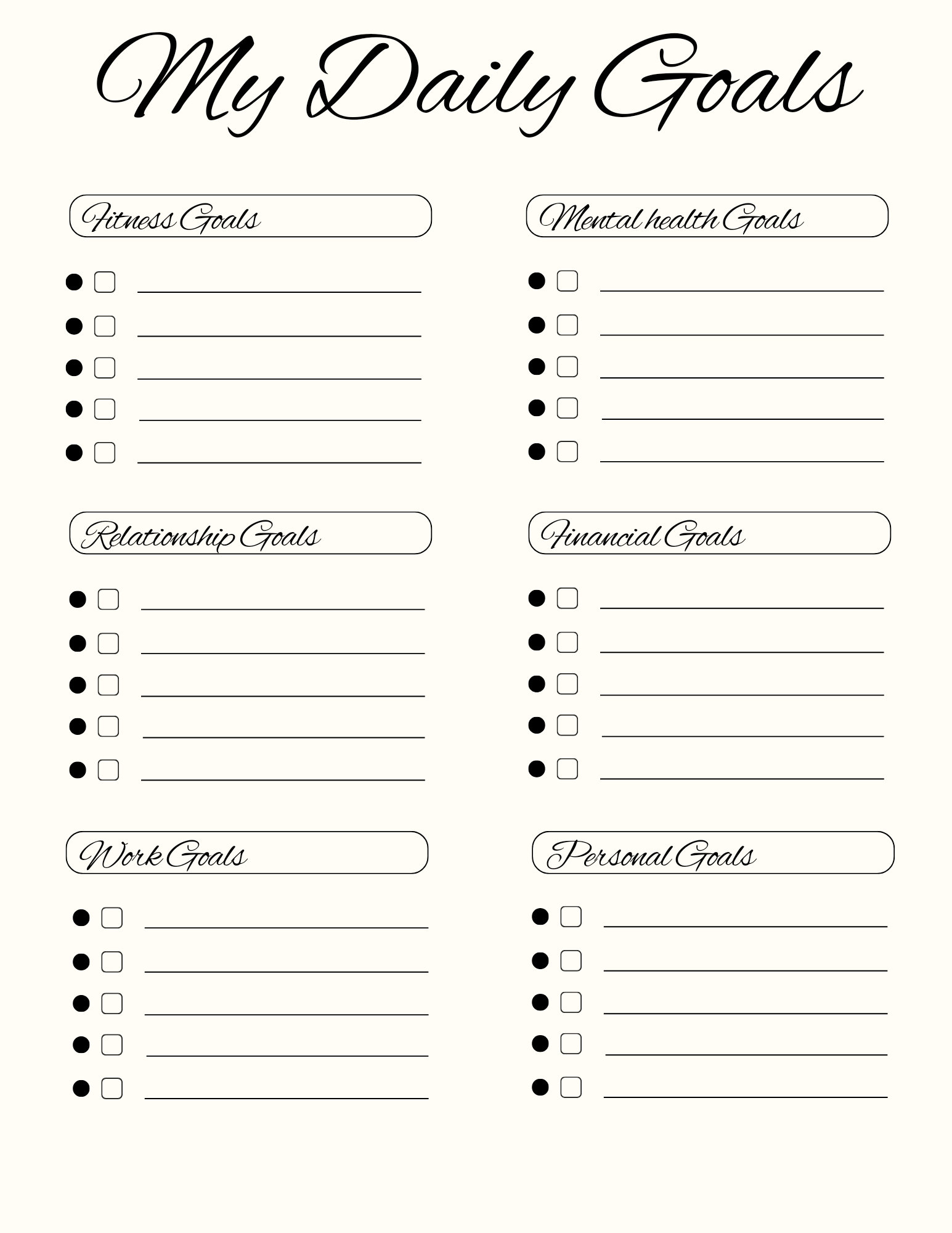 Daily, Weekly, Monthly Goal Setting List Planner, Digital Printable ...