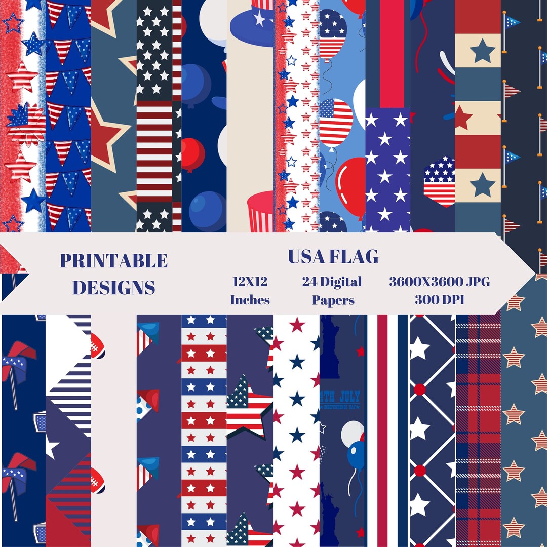 American Flag Digital Paper, 4th of July Printable Background ...