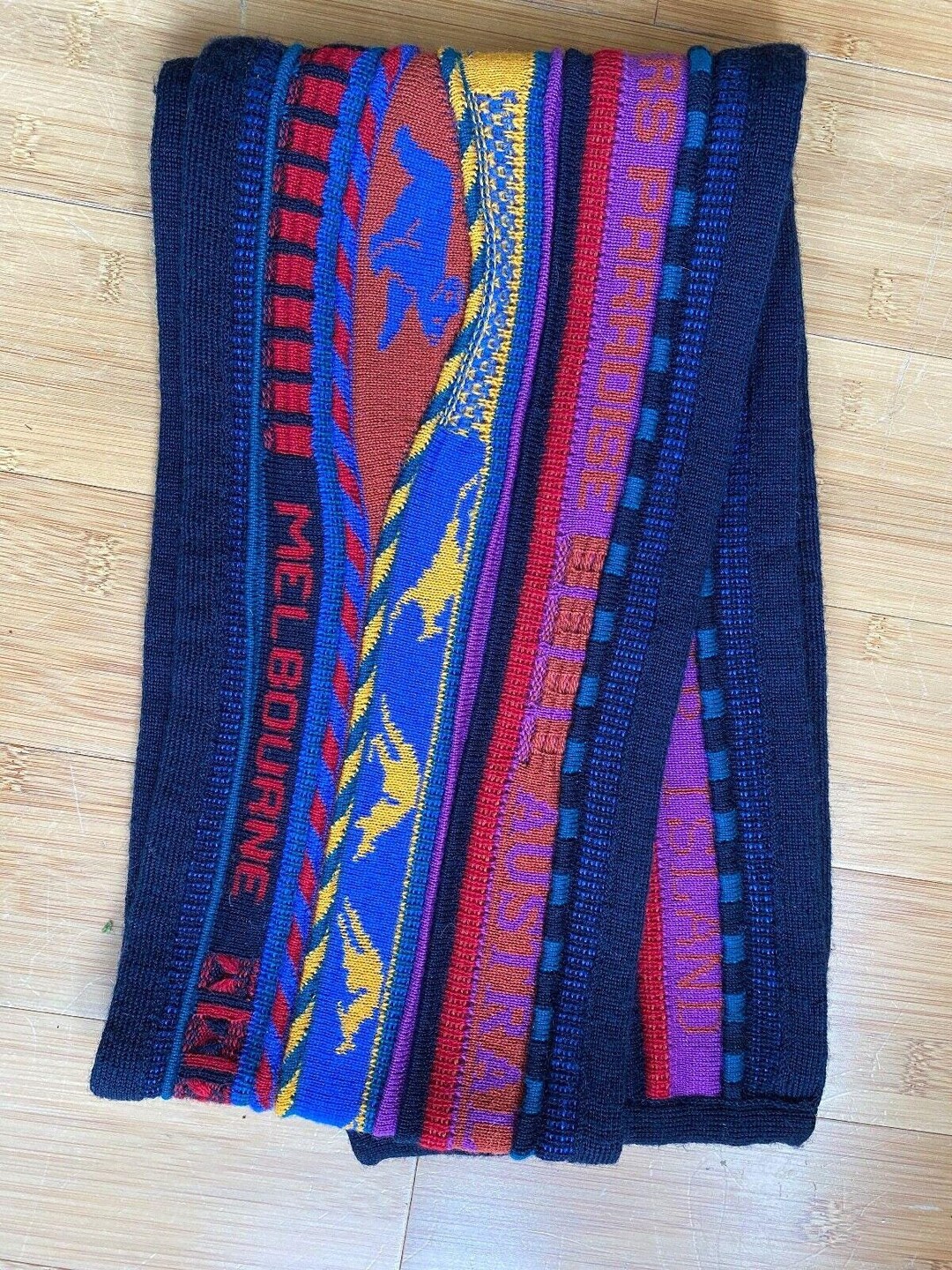 Coogi Style EMAROO Australia 3D Knit WOOL Scarf 56" X 7" 90s Multicolor ...