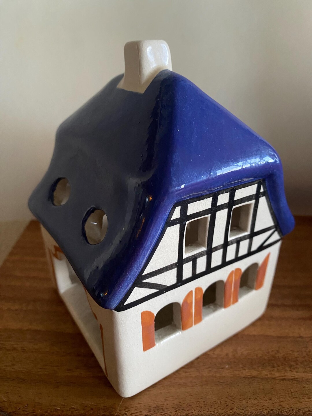 Ursula Leyk 1990 Lichthaus German Tea Light Candle House Signed Blue ...
