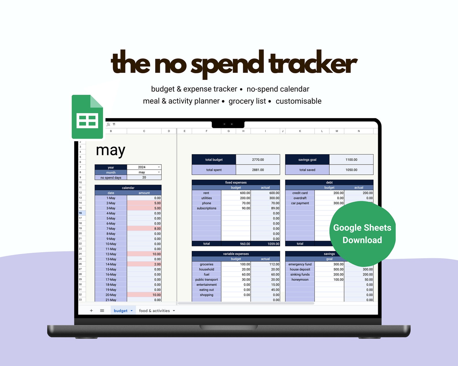 No Spend Challenge Tracker: No Spend Month Budget Spreadsheet, No Spend ...