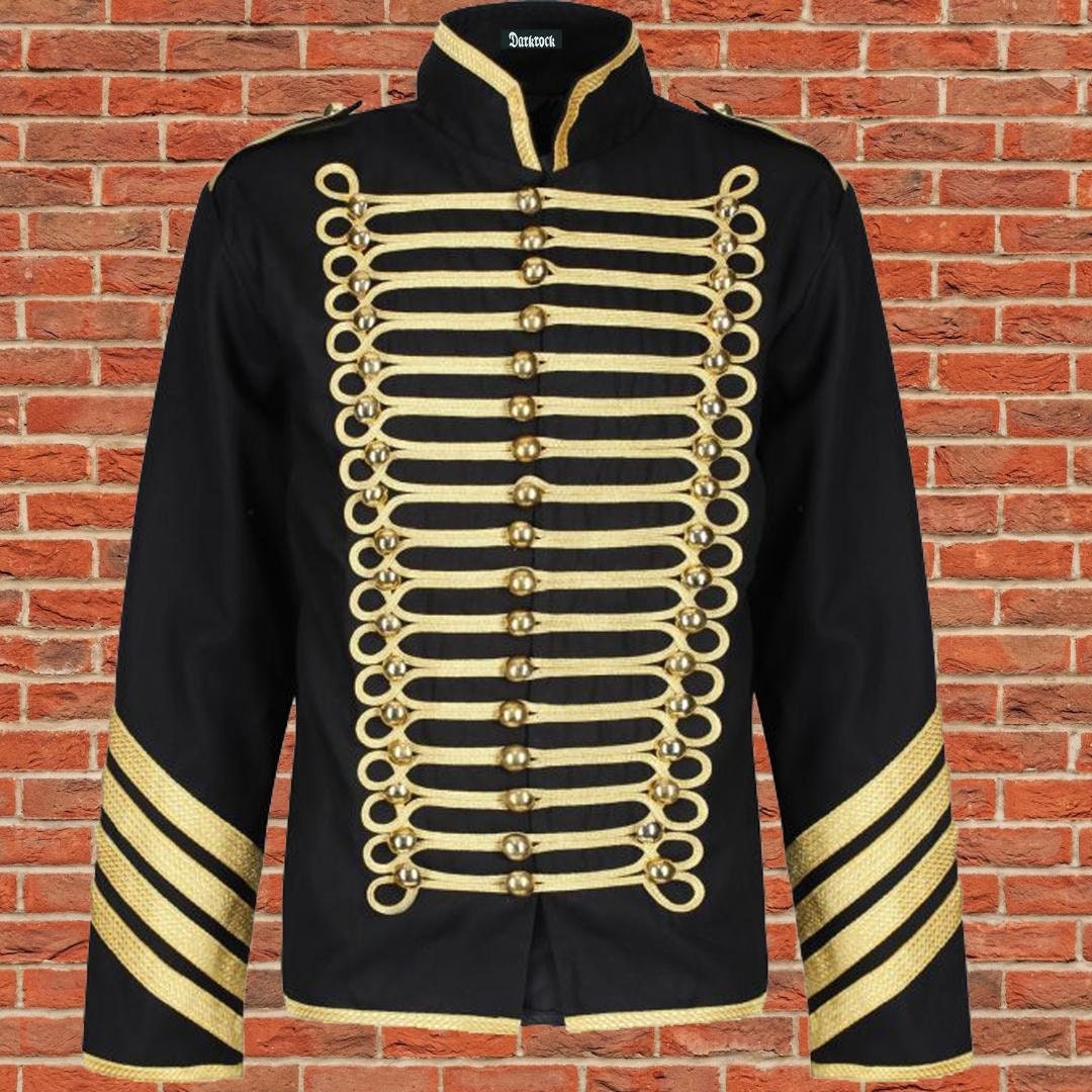 New Mens Gothic Military Hussar Jacket Black & Gold Long Sleeve Jacket ...