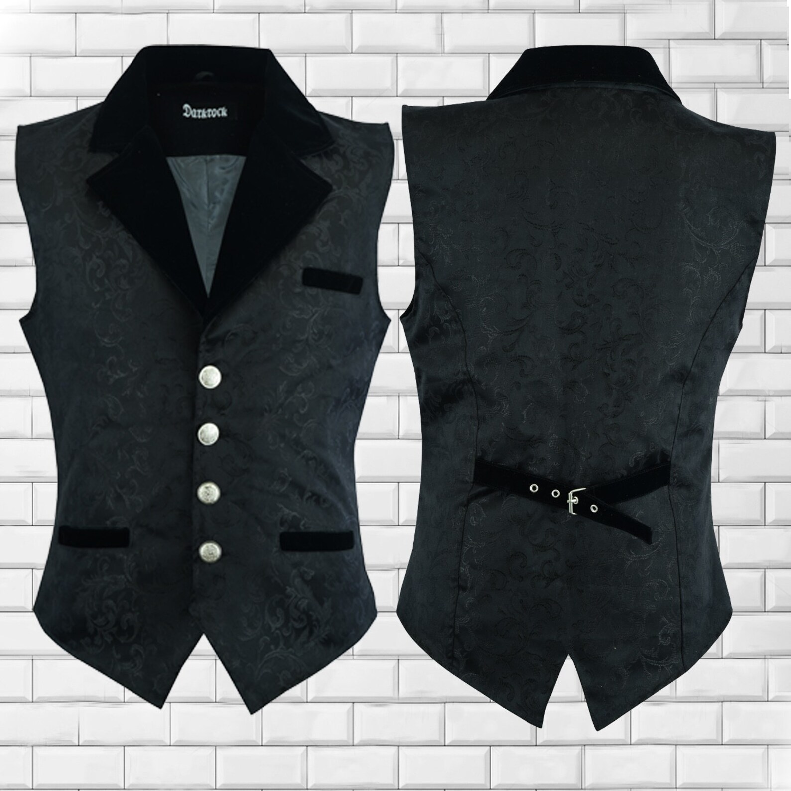 Men's Gothic Black Brocade/velvet Vest ,formal, Waist Coat for Men ...