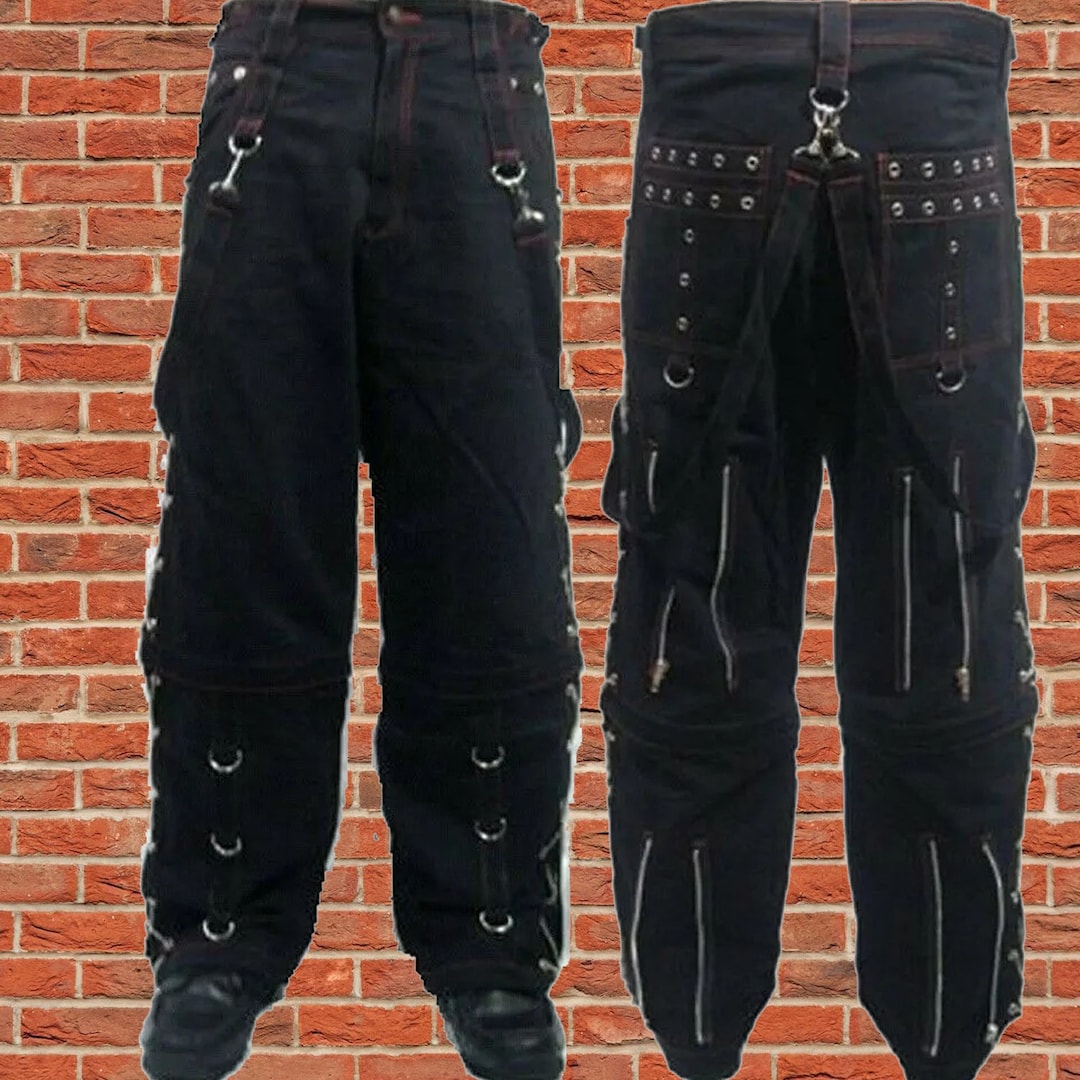 Men Gothic Cyber Jeans Apocalyptic Punk Emo Trip Pants/concert Black ...