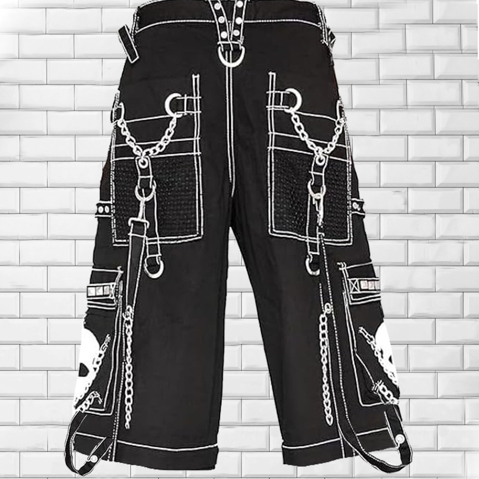 Men Black Punk Shorts Gothic Cotton Shorts Punk Emo With Zipper/skull ...