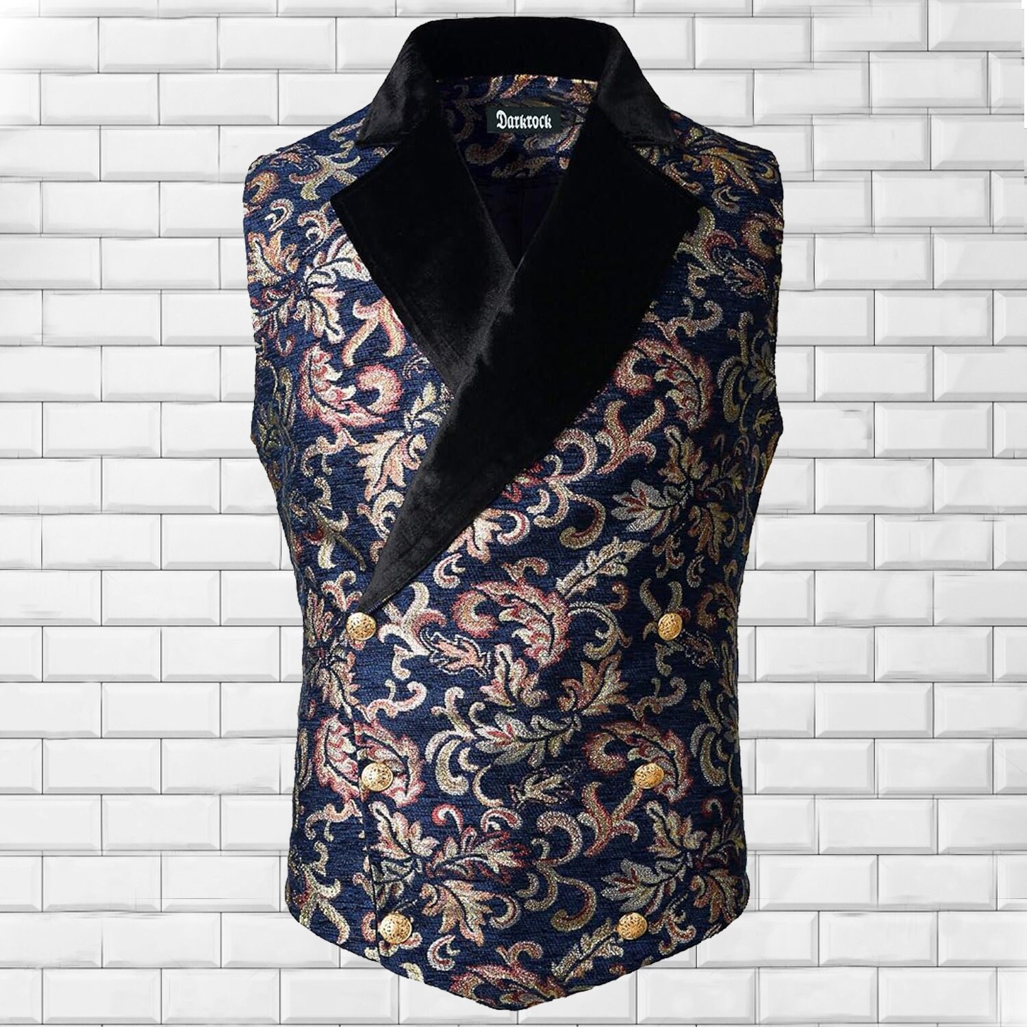 Mens Blue Victorian Double Breasted Vest Waistcoat, Formal, Waist Coat ...