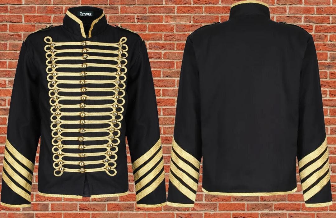 New Mens Gothic Military Hussar Jacket Black & Gold Long Sleeve Jacket ...