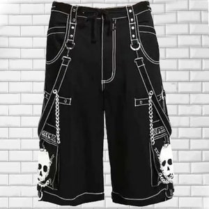 Men Black Punk Shorts Gothic Cotton Shorts Punk Emo With Zipper/skull ...