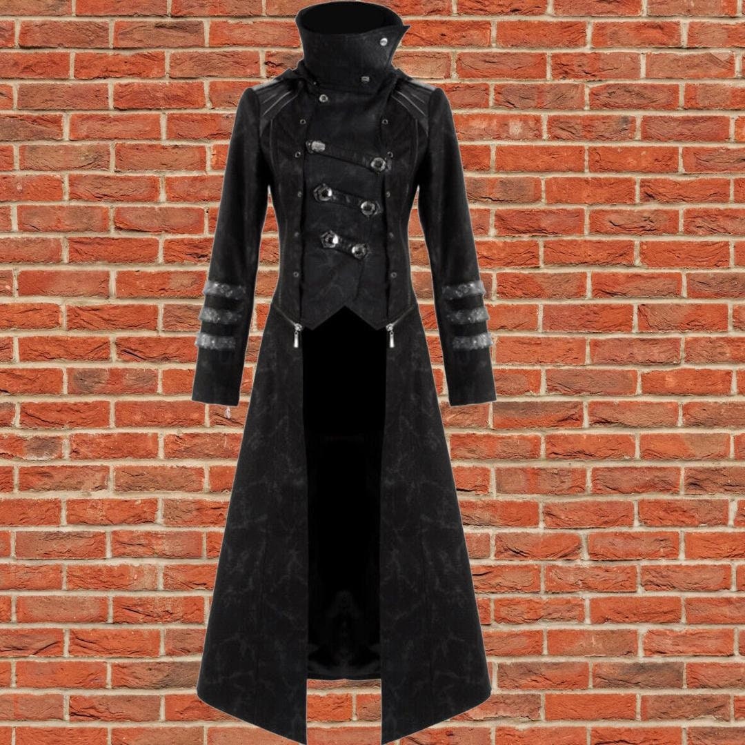 Men Goth Black Long Trench Coat Punk Vampire Jacket Trench Coat Black ...