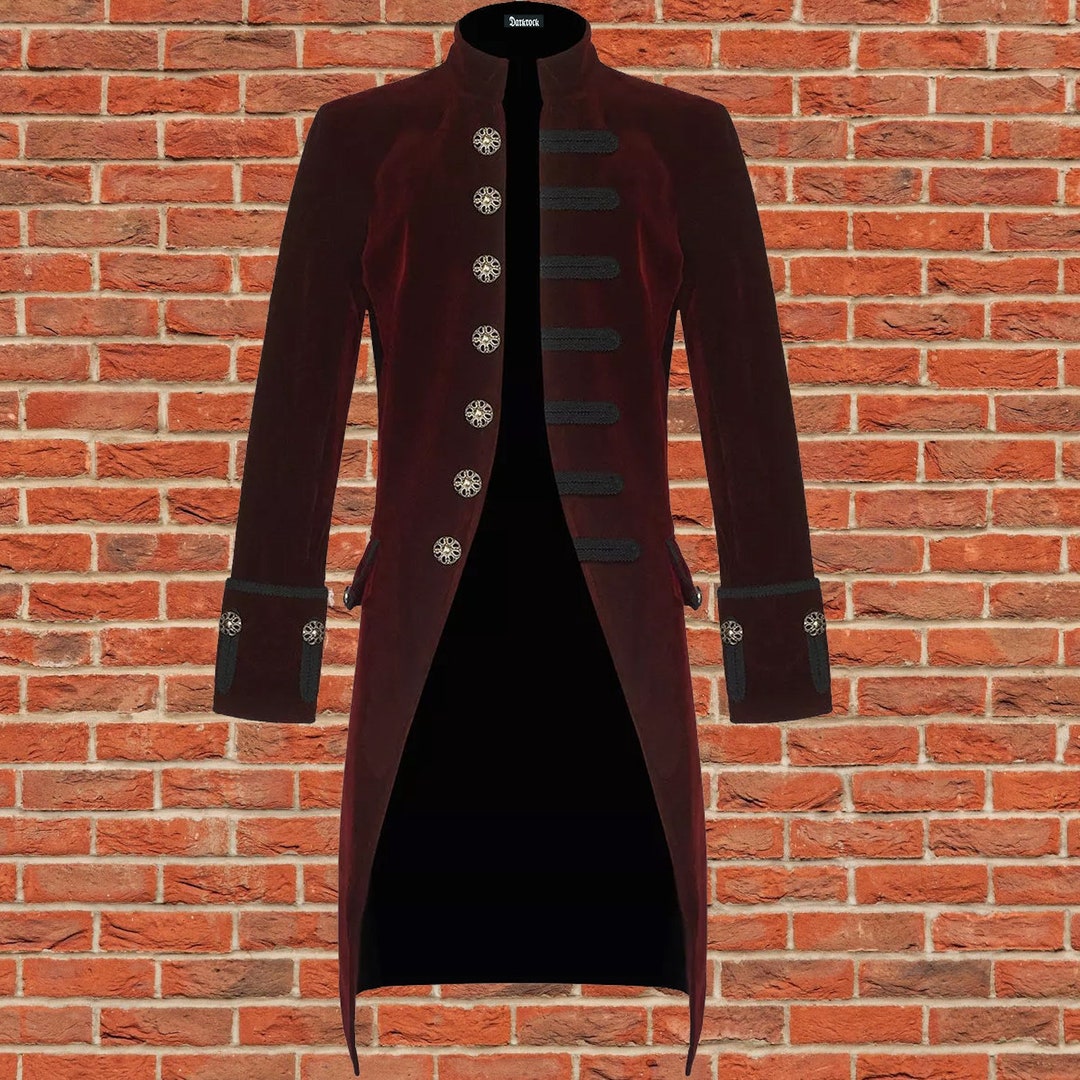 Mens Steampunk Maroon Velvet Jacket Velvet Goth VTG Victorian Coat/tail ...