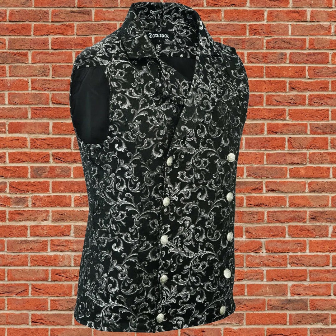 Mens Silver Double Breasted Brocade Victorian Vest Waistcoat, Formal ...