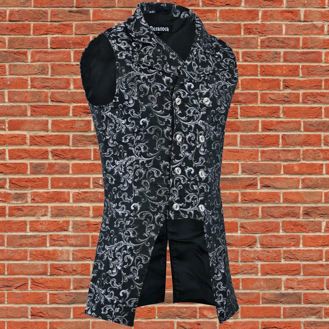 Mens Silver Brocade Victorian Vest Waistcoat, Formal, Waist Coat for ...
