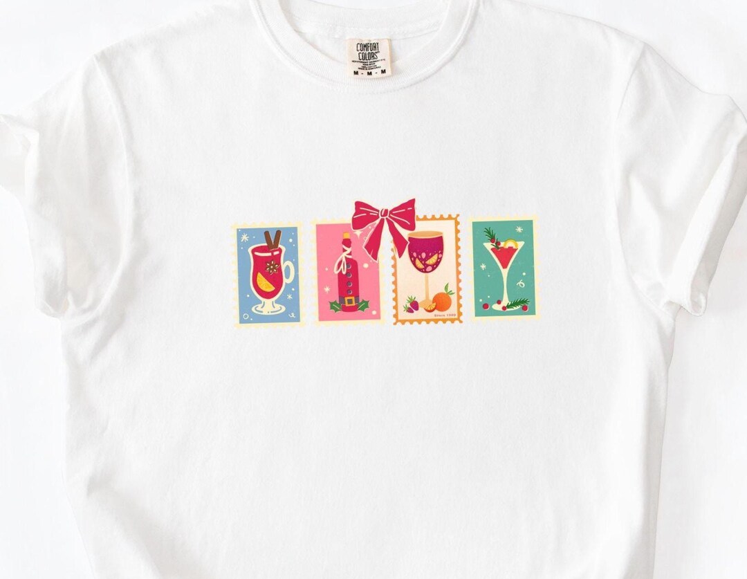 Retro Stamp Cocktail Shirt With Bow, Vintage Holiday Tee, Comfort ...