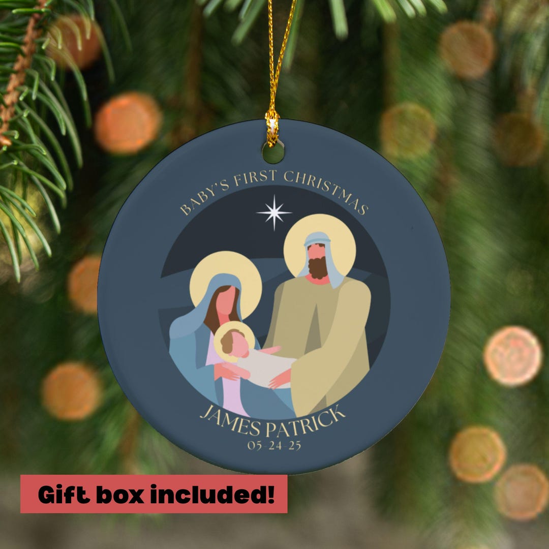 Religious Baby Ornament With Holy Family, Personalized Name & Year ...