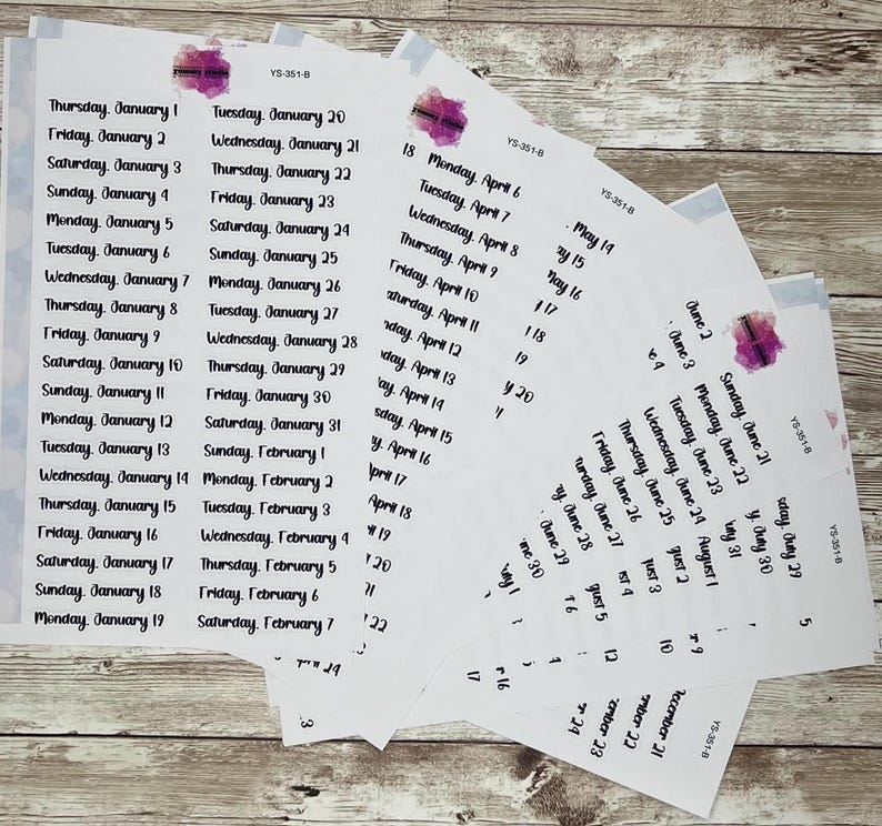 2026 Date Labels Full Year or 3/6 Month Sets - "weekday, Month Day ...