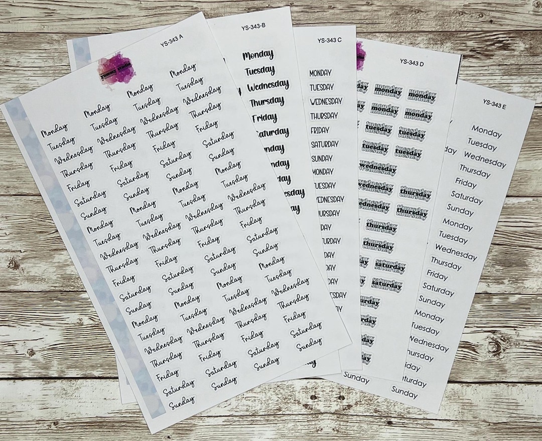 84 Days of the Week Script Planner Stickers, Functional Reminders, Cute ...