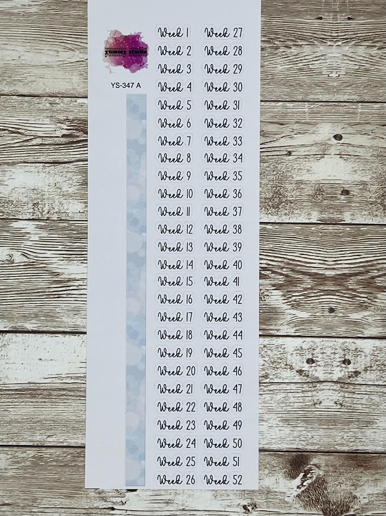 52 Week Numbers Label and Script Planner Stickers, Functional Reminders ...