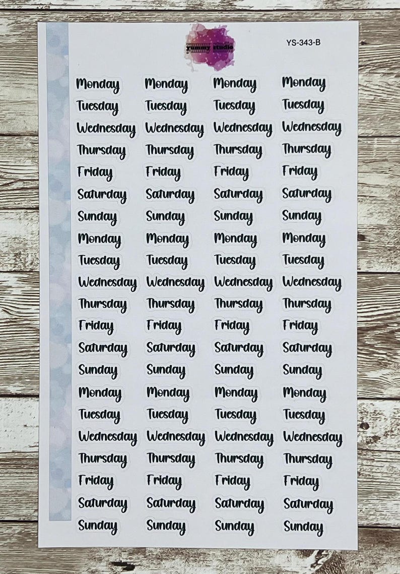 84 Days of the Week Script Planner Stickers, Functional Reminders, Cute ...