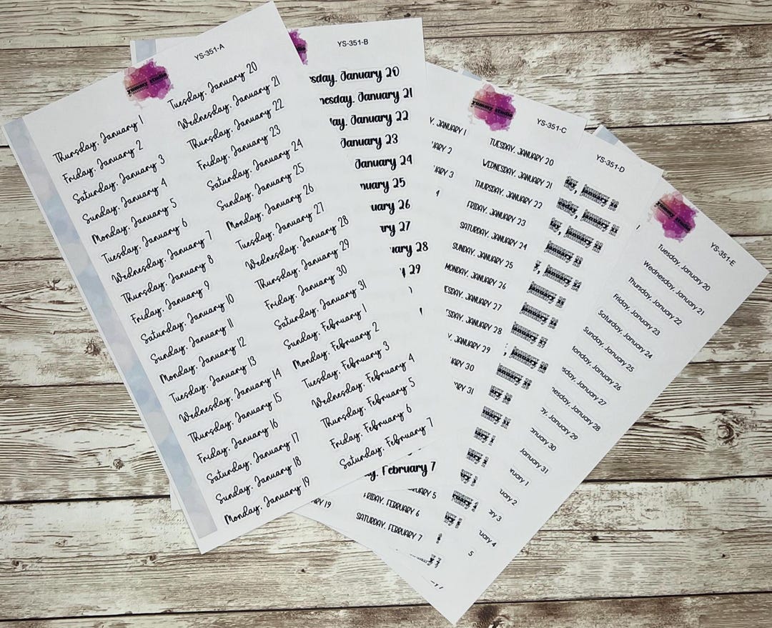 2026 Date Labels Full Year or 3/6 Month Sets - "weekday, Month Day ...