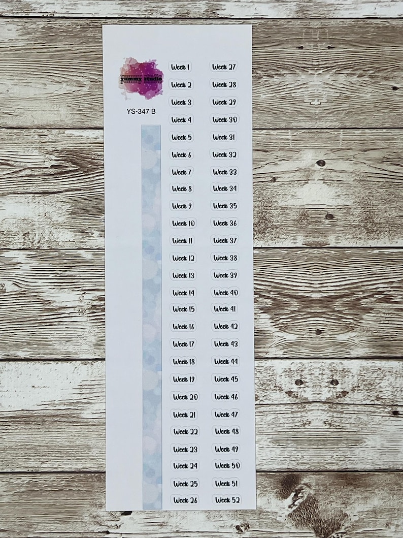 52 Week Numbers Label and Script Planner Stickers, Functional Reminders ...