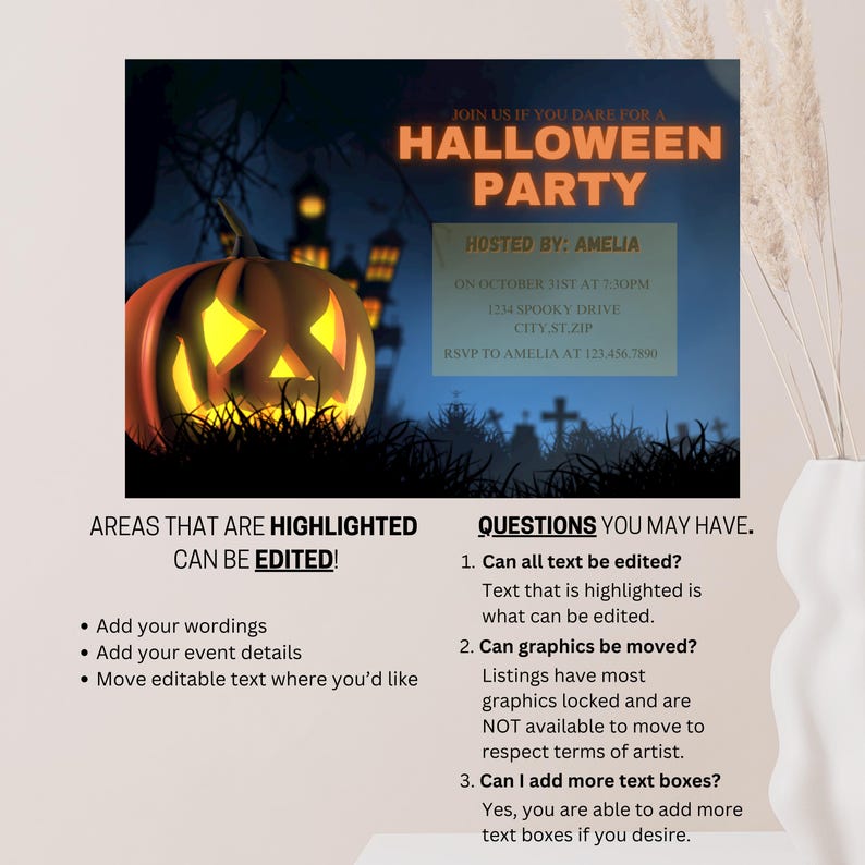 Editable Halloween Party Invitation Template (instant Download) - Etsy UK