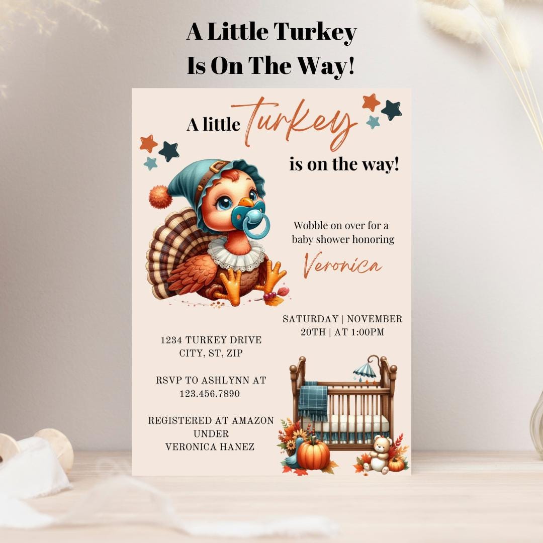 A Little Baby Turkey is on the Way Invite | Fall Themed Baby Shower ...