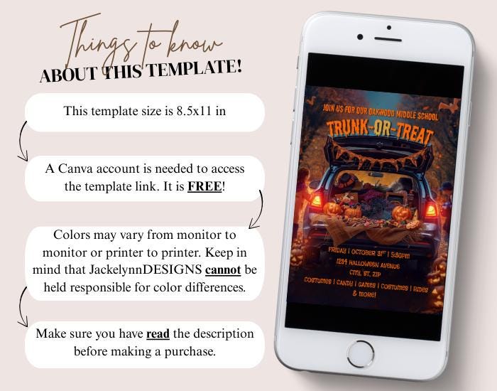 Editable Trunk or Treat Flyer Template: Halloween Party Invitation ...