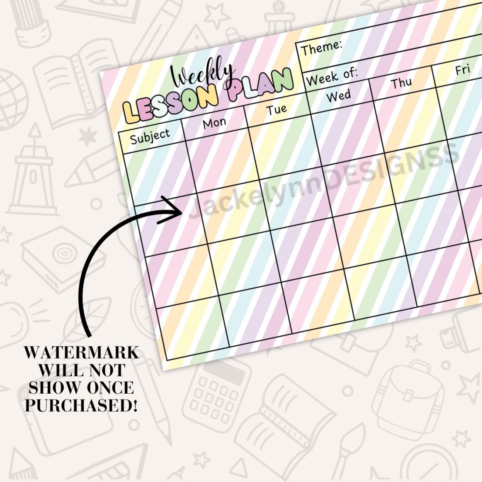 Printable Weekly Teacher Lesson Plan: Elementary School (digital ...