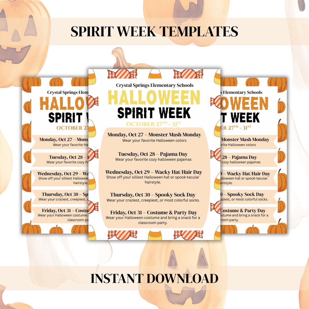 Halloween Spirit Week Flyer Template: Editable School Event Schedule ...