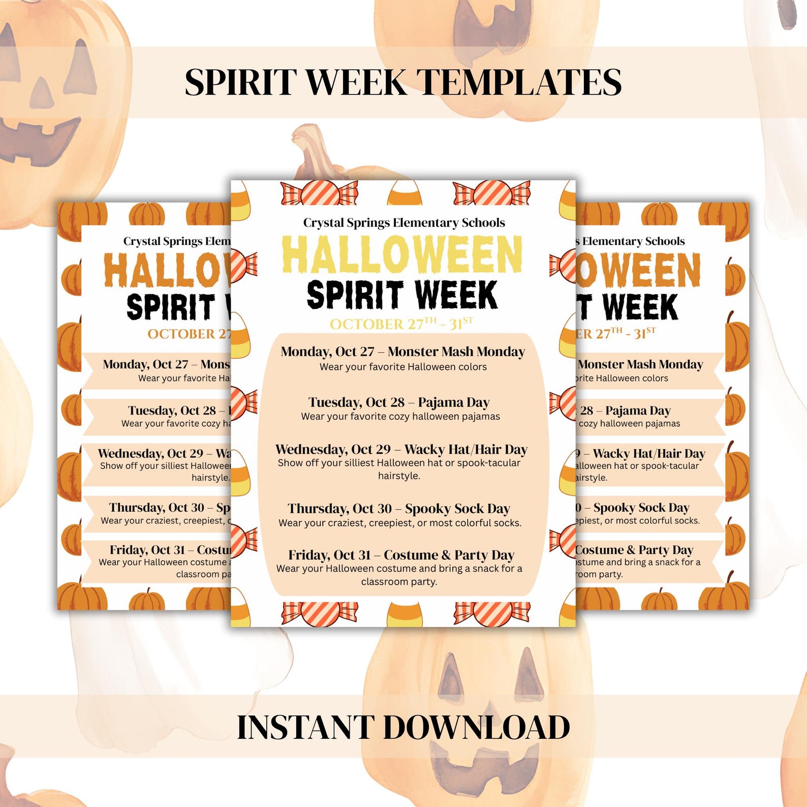 Halloween Spirit Week Flyer Template: Editable School Event Schedule ...