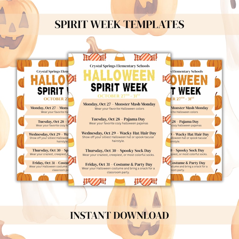 Halloween Spirit Week Flyer Template: Editable School Event Schedule ...