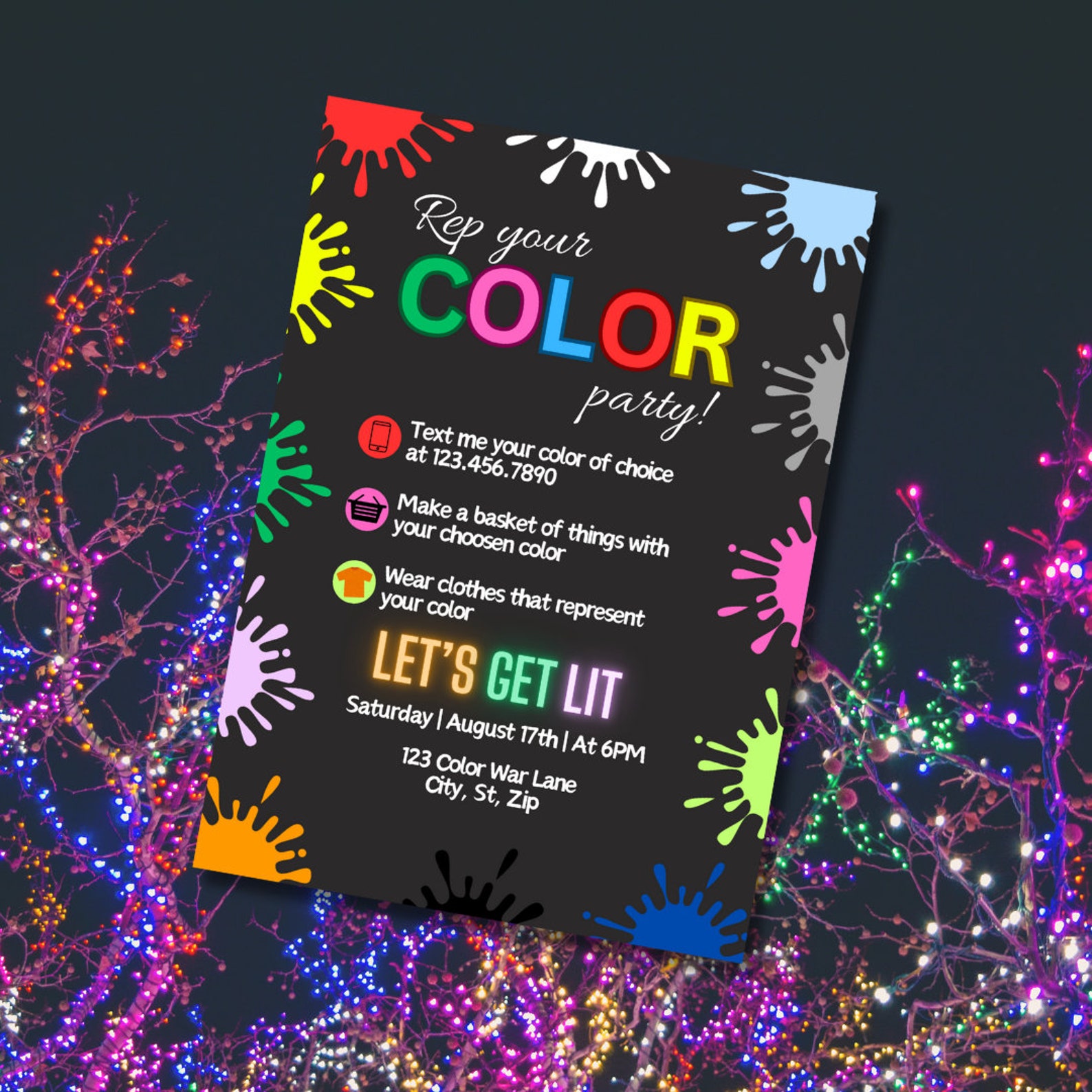 Color Wars Party Invite | Adult Color Party Invitation | Kids Color ...