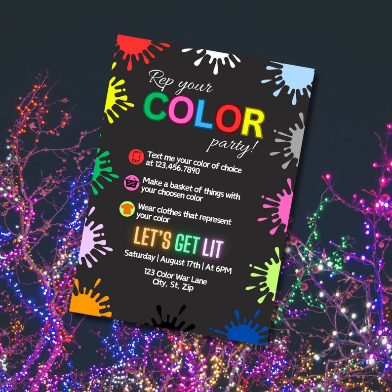 Color Wars Party Invite | Adult Color Party Invitation | Kids Color ...