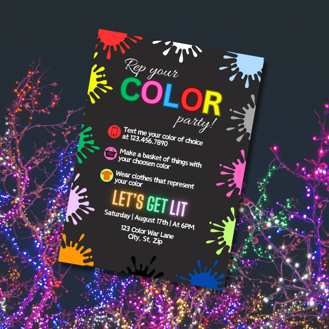 Color Wars Party Invite | Adult Color Party Invitation | Kids Color ...