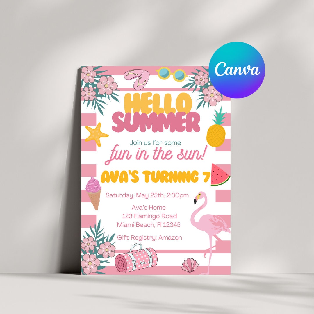 Summer Birthday Invite | Summer Invite | Summer Party | Flamingo ...