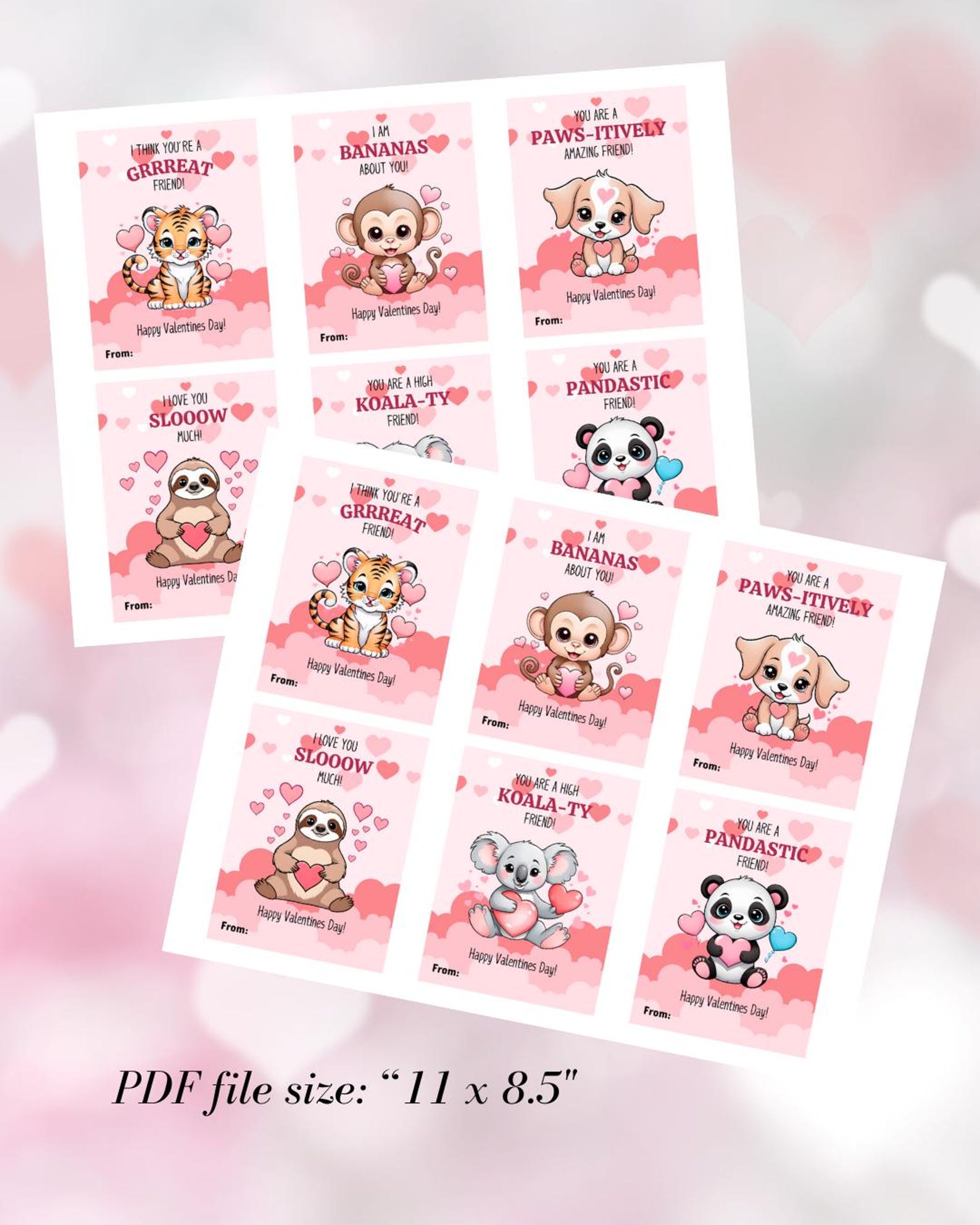 Cute Animal Valentines Day Cards| Printable Valentines Cards for Kids ...