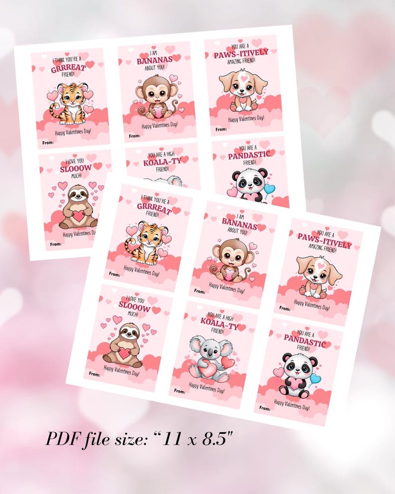 Cute Animal Valentines Day Cards| Printable Valentines Cards for Kids ...
