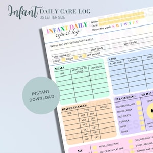 Printable Infant Daily Care Log: Babysitter Daycare Report (PDF ...