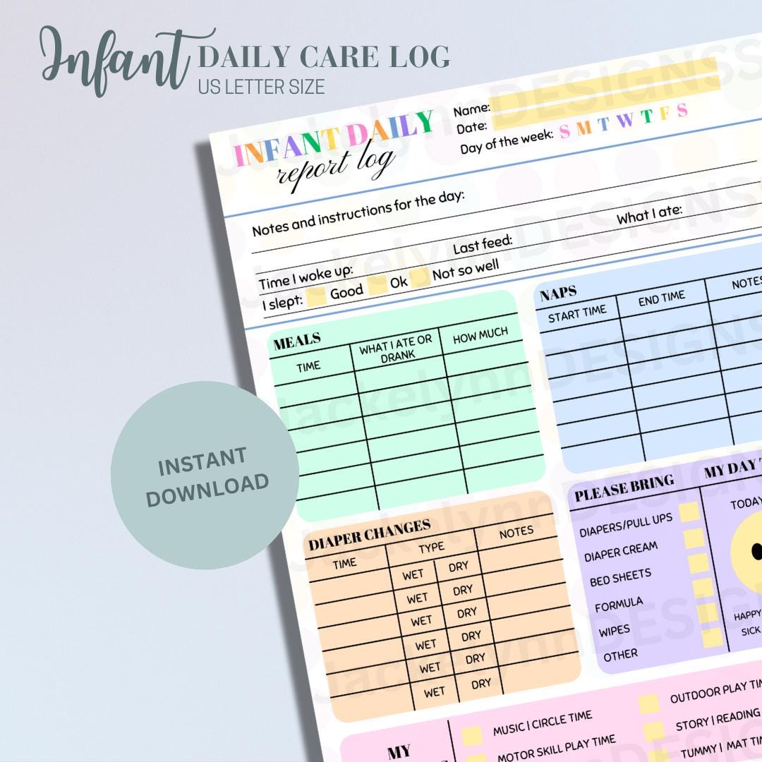 Printable Infant Daily Care Log: Babysitter Daycare Report (PDF ...