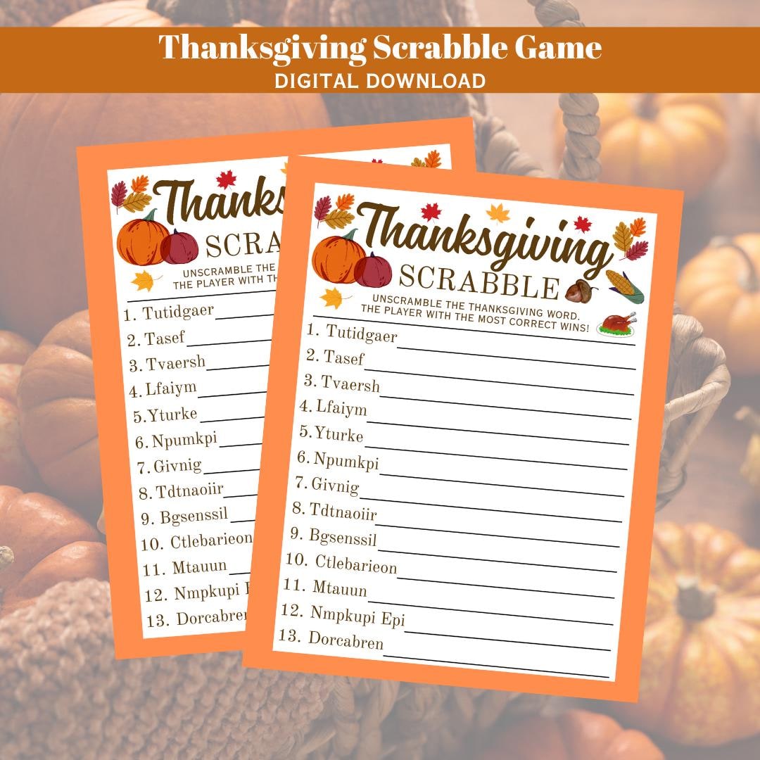 Thanksgiving Scrabble Game: Printable Dinner Table Activity (digital ...